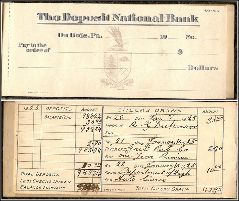 1925 Deposit National Bank DuBois Checkbook - Local History Forum ...