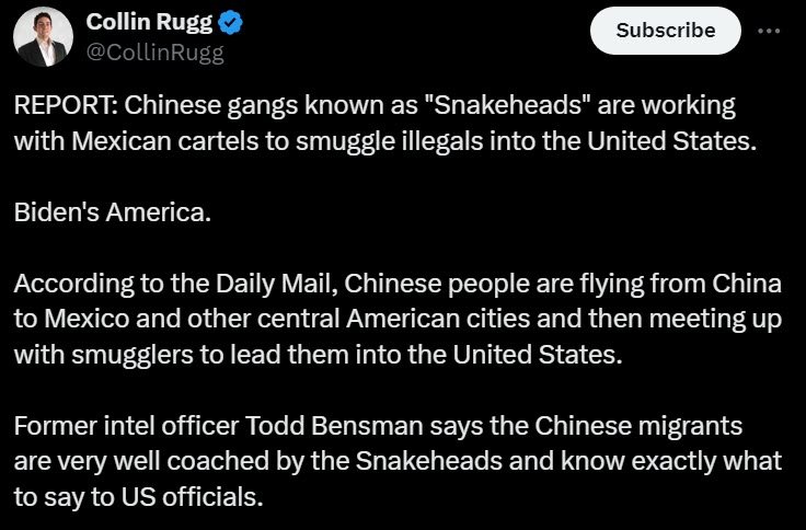 Chinese gangs known as "Snakeheads" are working with Mexican cartels ...